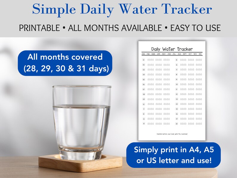 Simple Monthly Water Intake Tracker | Water Habit Tracker | Water ...