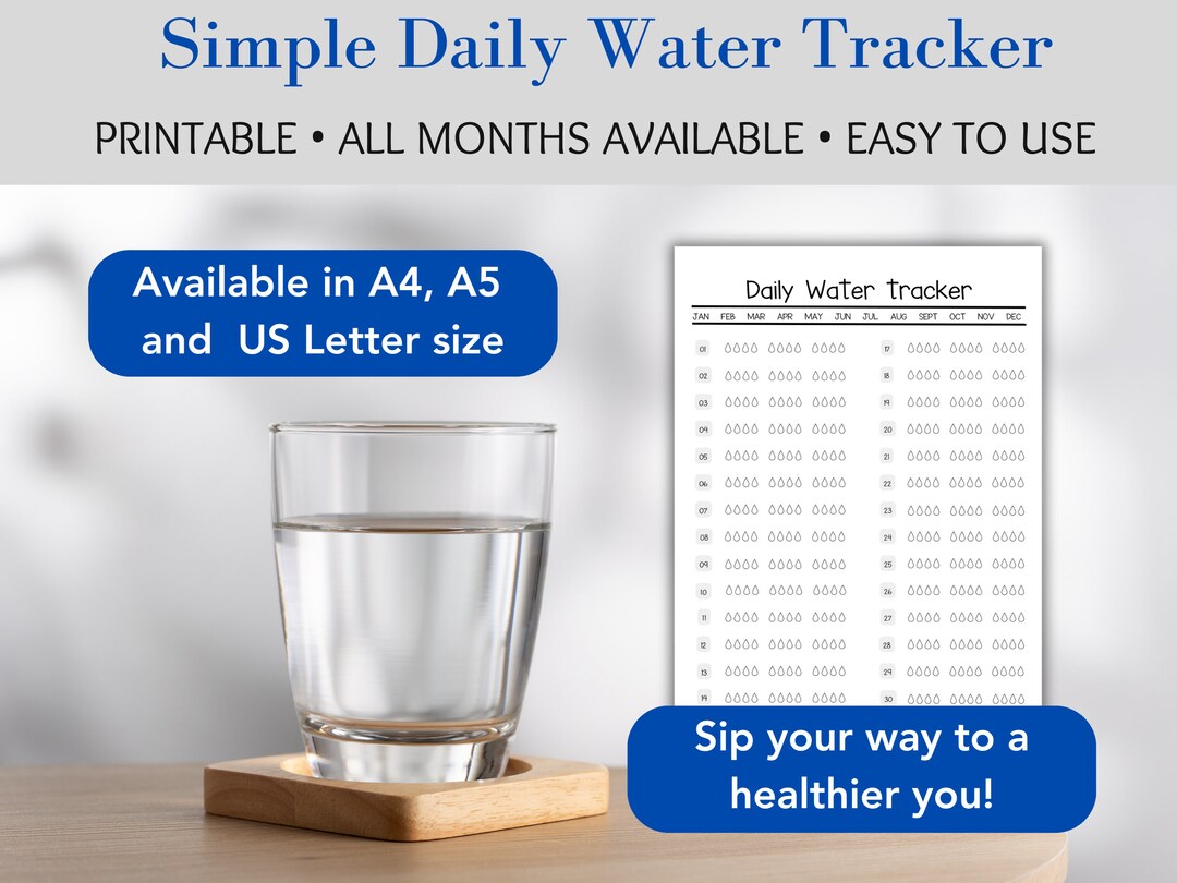 Simple Monthly Water Intake Tracker | Water Habit Tracker | Water ...