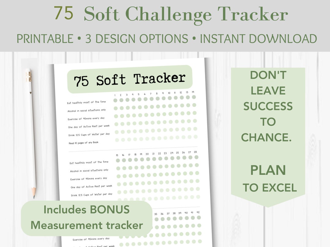 Calming Green 75 Soft Challenge Tracker | 75 Soft Checklist | Habit ...