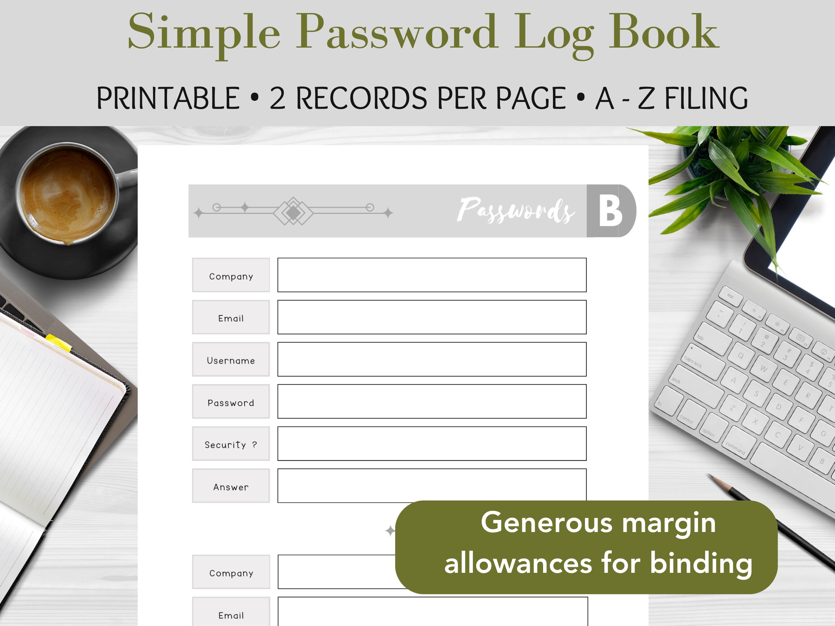 Printable Password Log Book Password List Easy Password Organisation ...