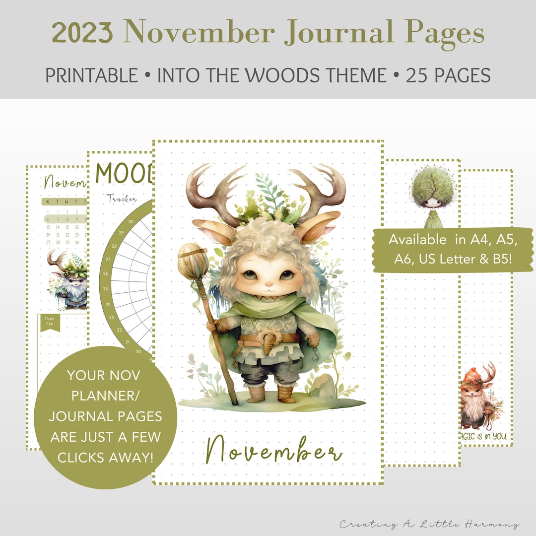 November 2023 Magical Creatures Journal Theme Into the Woods Bujo Pages ...