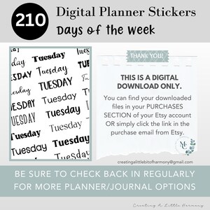 210 Days of the Week Digital Stickers | Digital Stickers for Planners ...