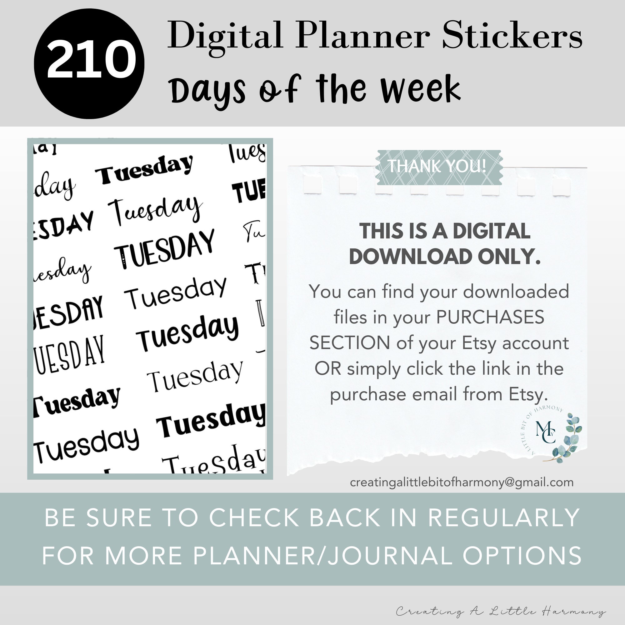 210 Days of the Week Digital Stickers | Digital Stickers for Planners ...