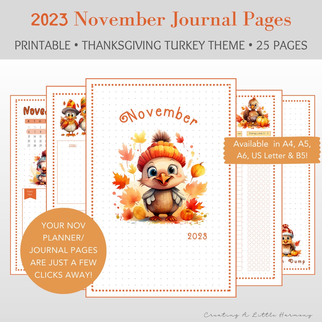 November 2023 Thanksgiving Journal Pages Printable Bujo - Etsy