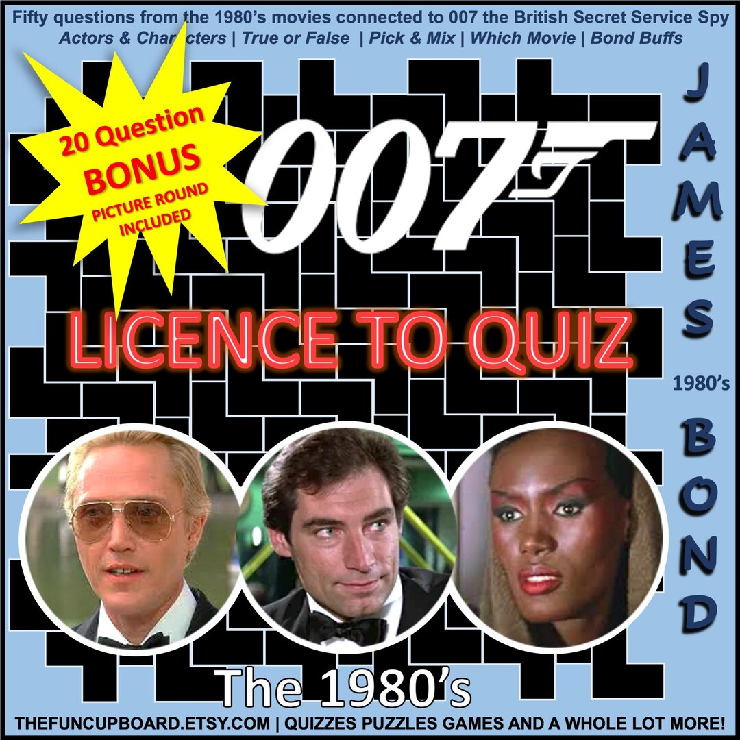 James Bond Quiz 1980's Movies - Printable Quiz Download for Party at ...