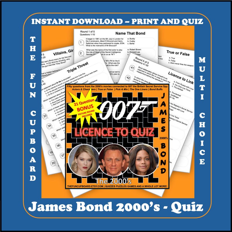 James Bond 2000s Movies Quiz – Printable Party Game (digital Download ...