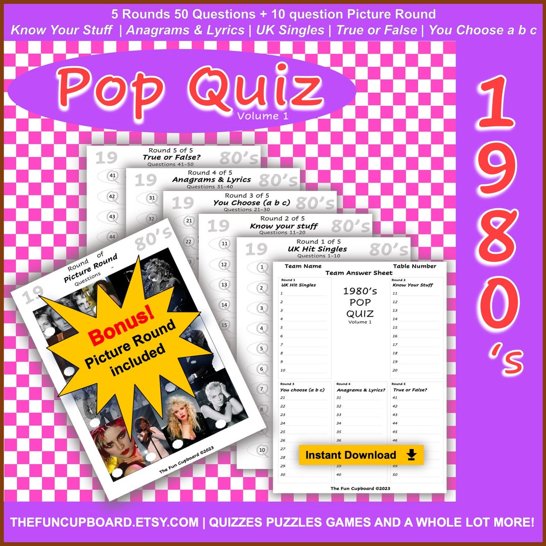1980s Pop Music Quiz - Pop Music Download Music Quiz Party Games 80's ...