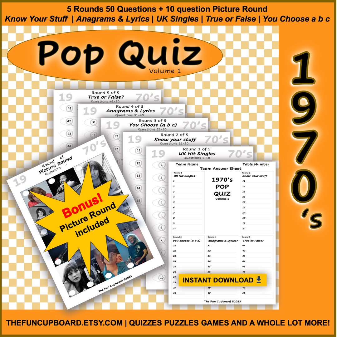 1970s Pop Music Quiz - Pop Music Download Music Quiz Party Games 70s ...