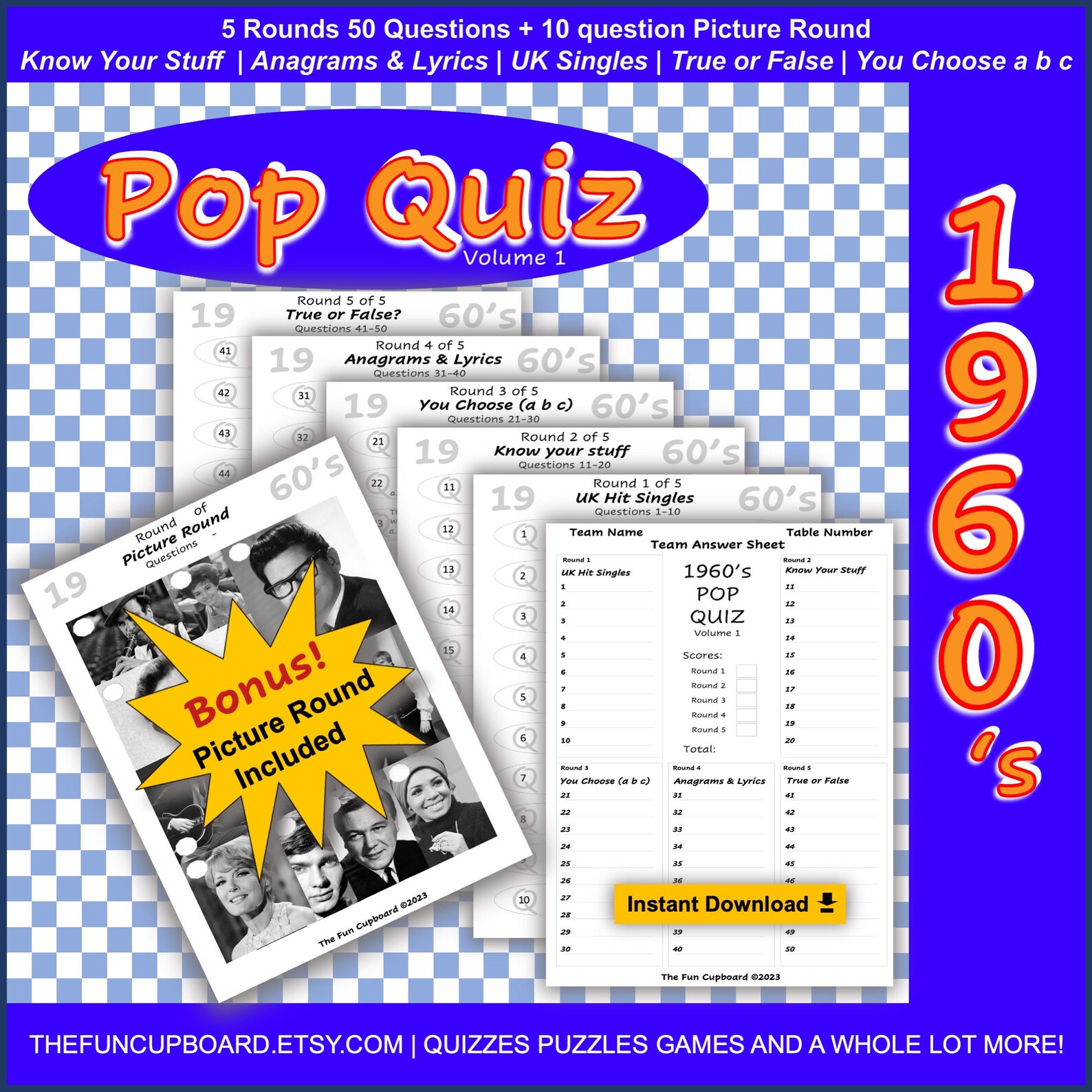 1960s Pop Music Quiz Pop Music Download Music Quiz Party Games 60s Pop ...