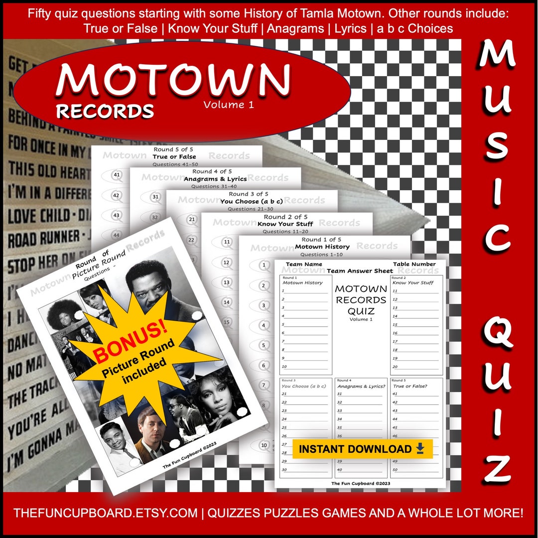 Motown Music Quiz - Music Download Tamla Motown Music Quiz Party Games ...