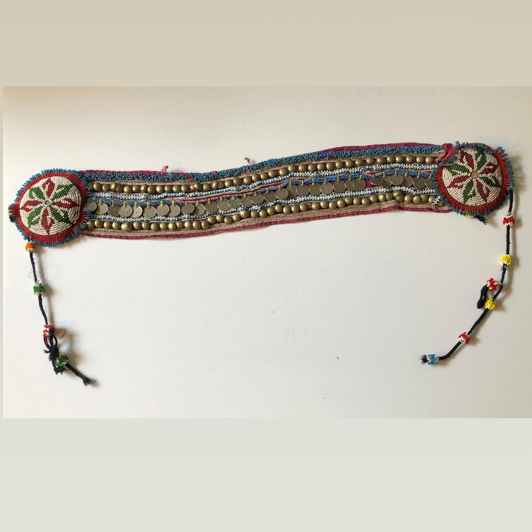 Tribal Afghan Kuchi Vintage Beaded Belt With Ribbons and Coins - Etsy