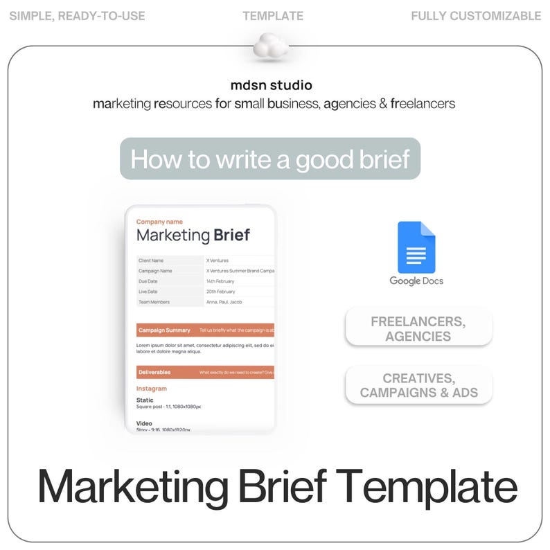Marketing Campaign Brief Template | Google Docs | Project Planner | Campaign Strategy ...