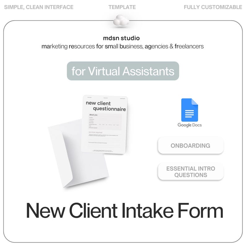 Virtual Assistant Client Intake Form | VA Services | New Onboarding Questionnaire Template ...