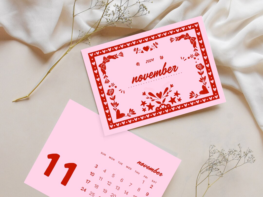 Printable Coquette Calendar 2024 Pink Monthly Planner A4, Letter, A3 ...