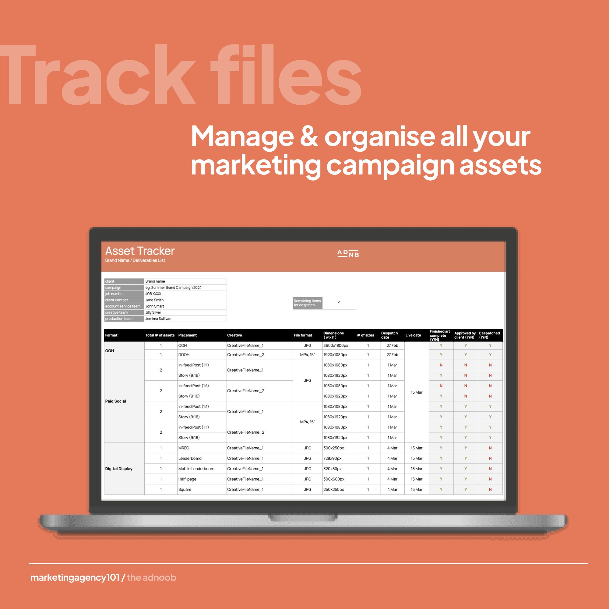 Marketing Campaign Assets Tracker | Google Sheets | Deliverables List ...