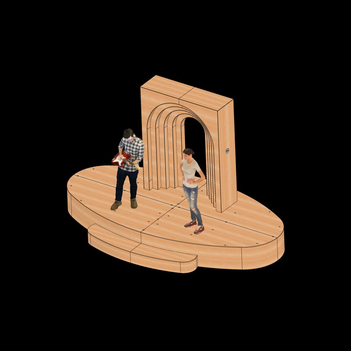 Elliptical Stage and 3D Square Top Arch Decor for Party Rental, CNC ...