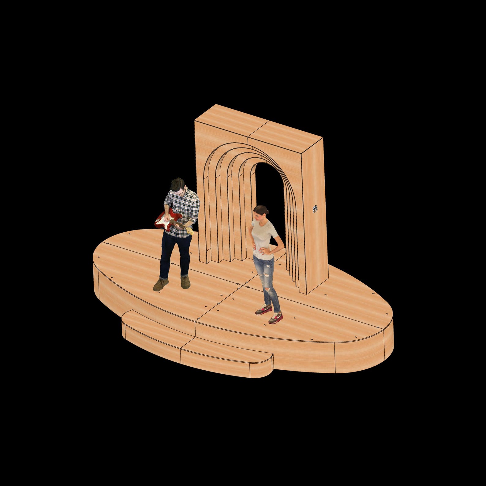 Elliptical Stage and 3D Square Top Arch Decor for Party Rental, CNC ...