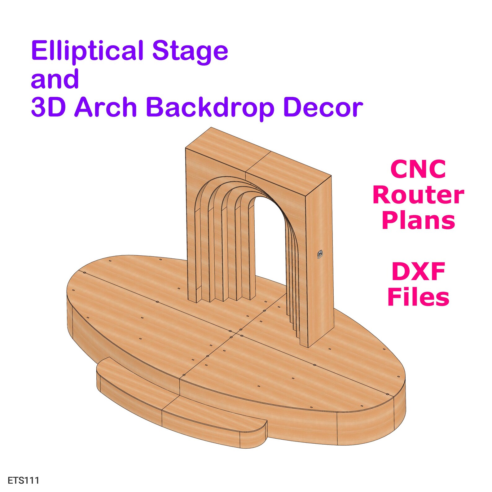 Elliptical Stage and 3D Square Top Arch Decor for Party Rental, CNC ...