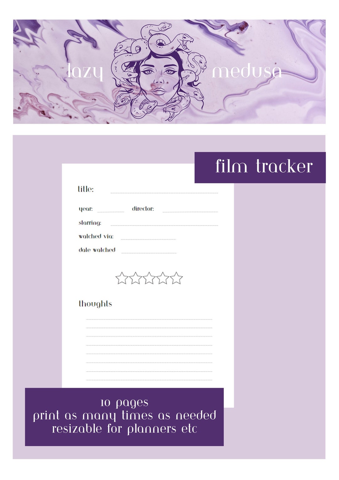 Movie and Film Log Printable Tracker - Etsy