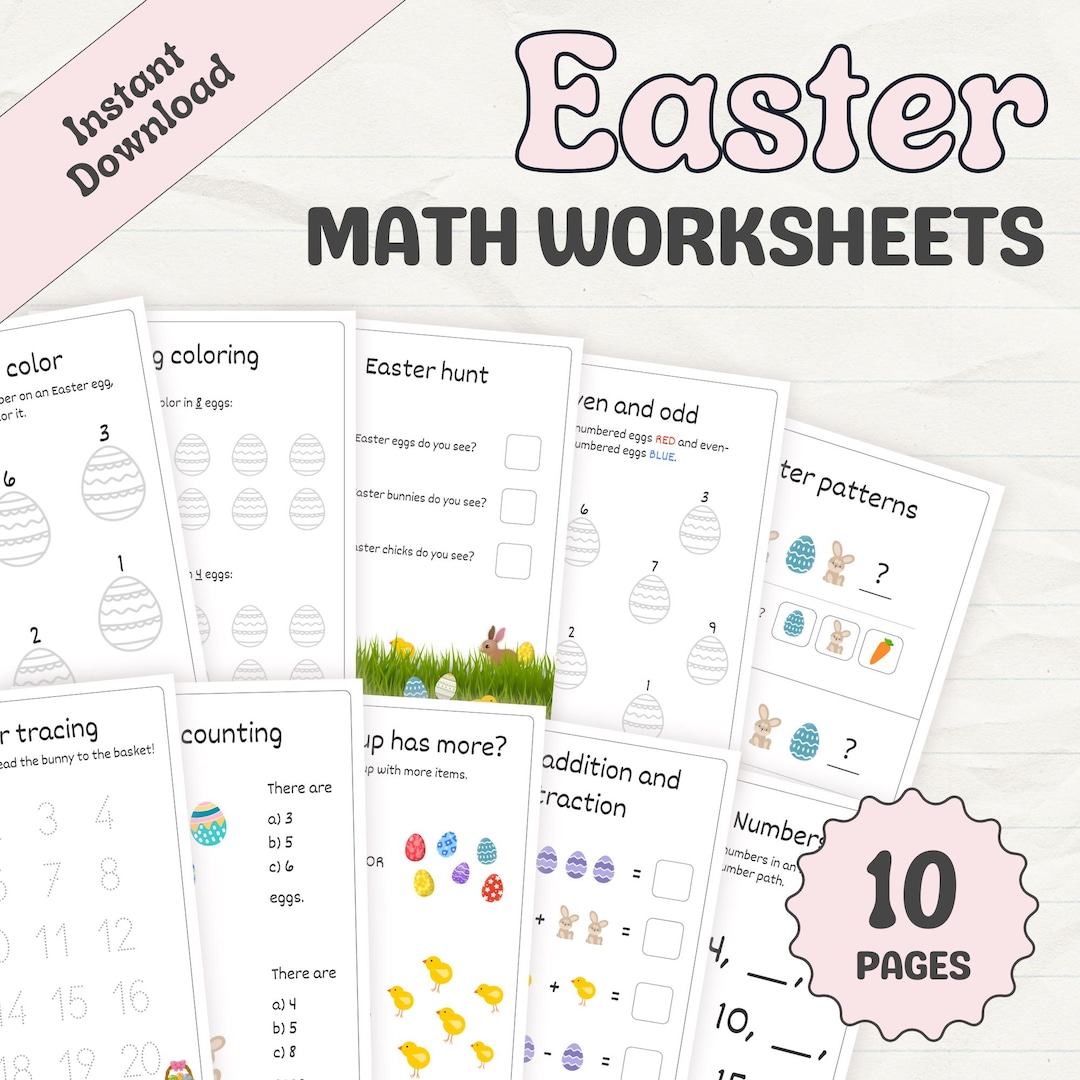 Easter Math Worksheet Bundle for Kids | Printable Easter Classroom ...