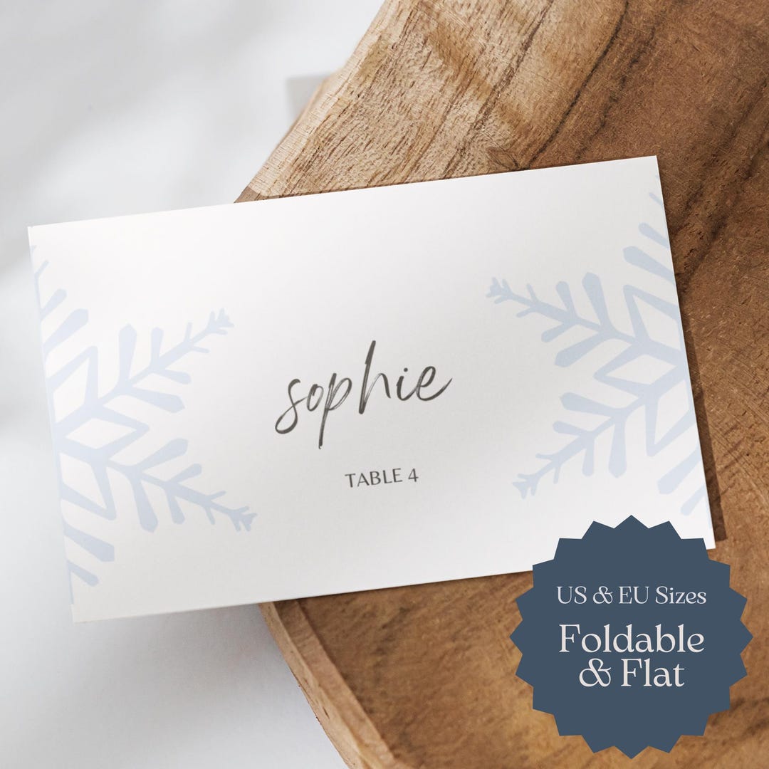 Winter Wedding Table Place Card Template | Editable Name Cards | Custom ...