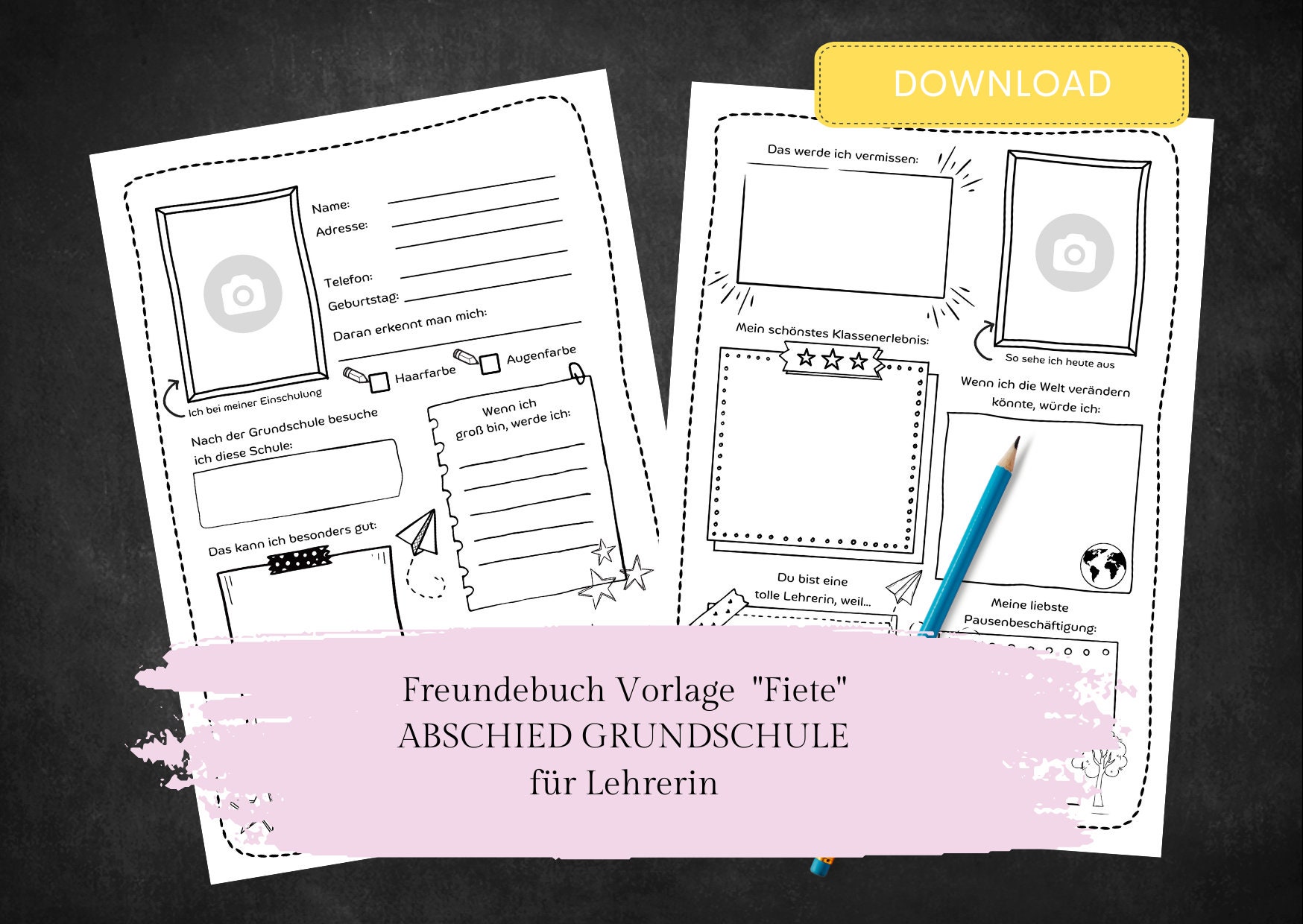 Freundebuch Vorlage "Fiete" Abschied Grundschule. DIN A4 zum Download ...