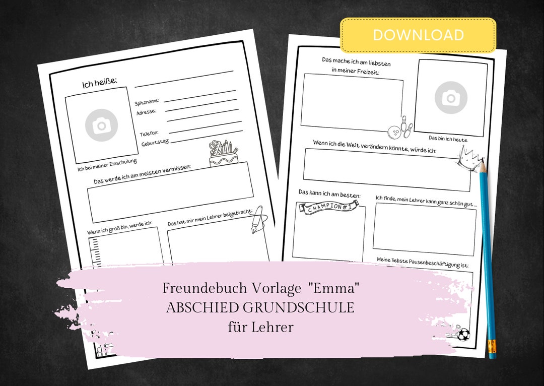 Friends Book Farewell Elementary School "emma". Template DIN A4 for ...