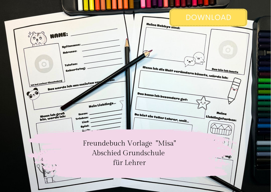 Freundebuch Vorlage Misa zum Abschied der Grundschule. DIN A4 zum ...