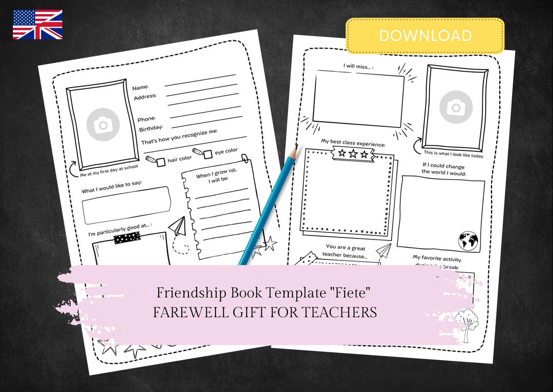 Friendship Book Template “fiete” to Say Goodbye to Elementary School ...