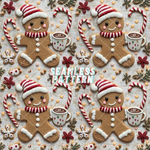 Christmas Gingerbread Embroidery Seamless Digital Paper for Fabric ...