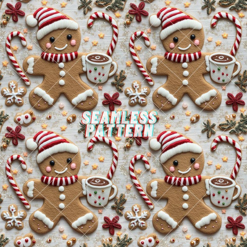 Christmas Gingerbread Embroidery Seamless Digital Paper for Fabric ...