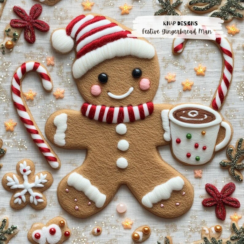 Christmas Gingerbread Embroidery Seamless Digital Paper for Fabric ...