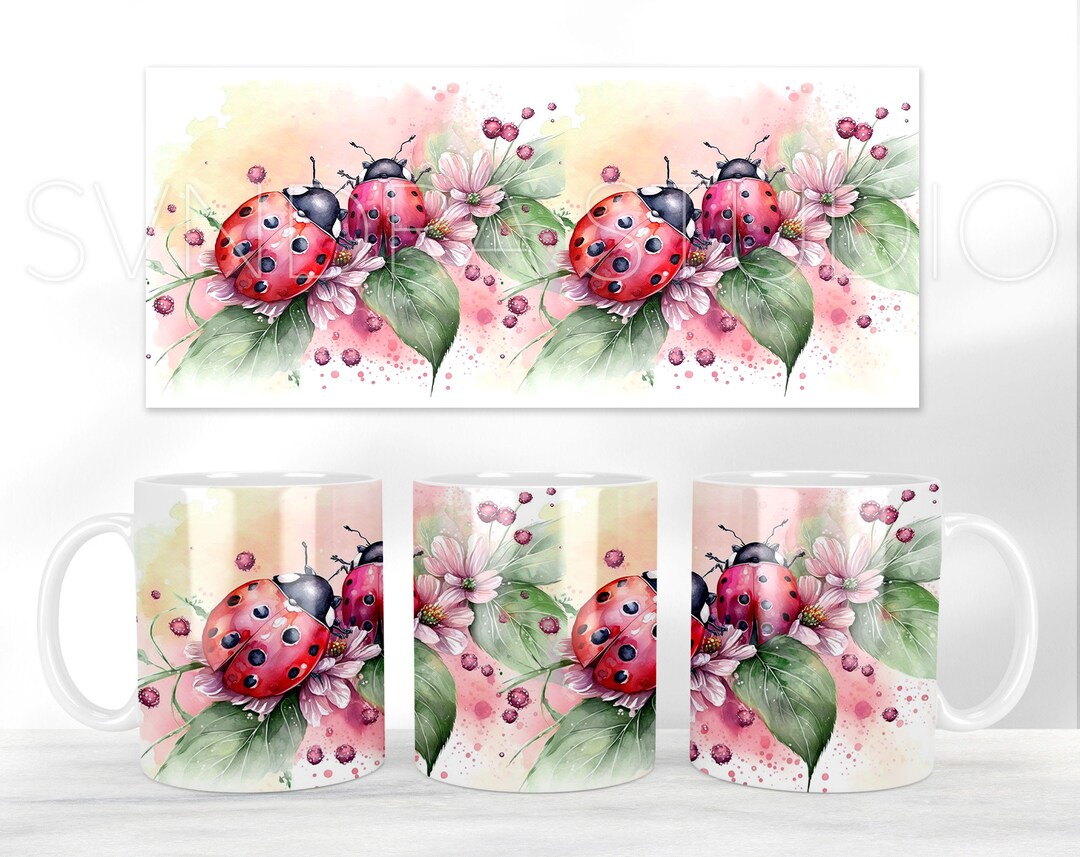 Cute Ladybugs Mug Press Sublimation Design, Ladybug Mug Sublimation ...