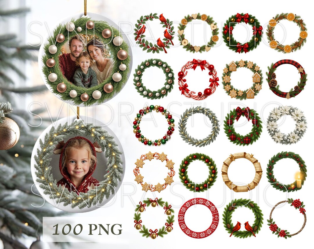 Christmas Photo Ornament PNG, Sublimation Ornament Frames, Round ...