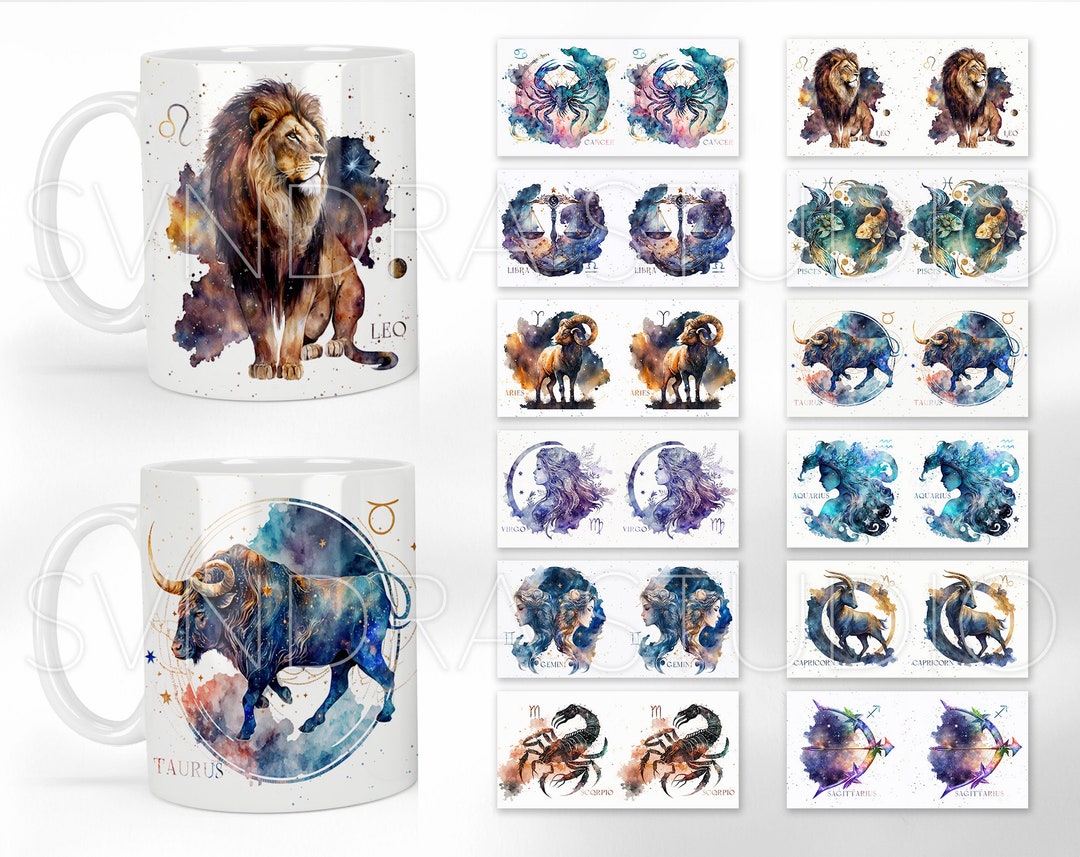 Zodiac Bundle Mug Press Sublimation Design, Zodiac Sign Mug Sublimation ...
