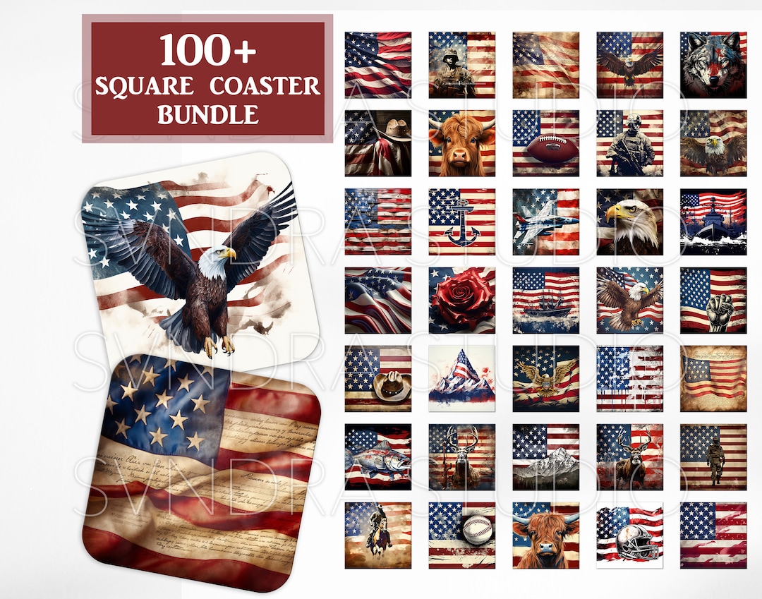 American Flag Square Coaster Png, 4th of July Square Coasters, American ...