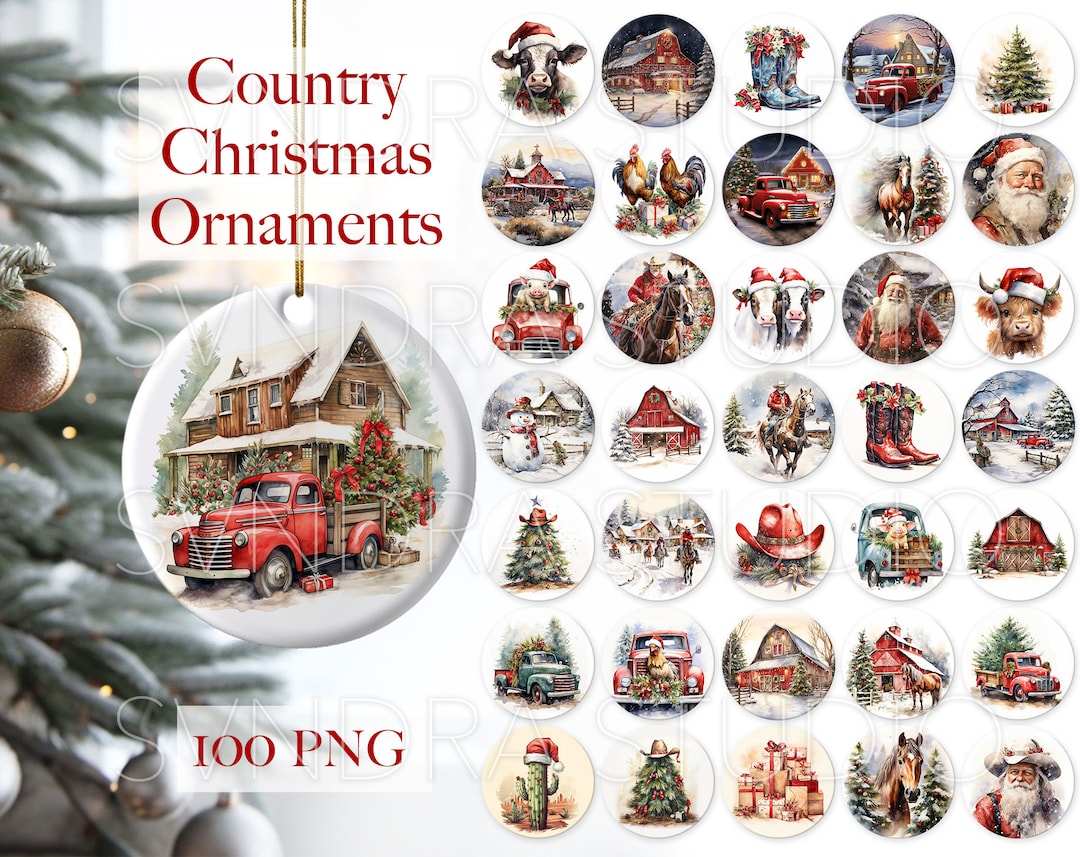 Country Christmas Ornaments Png, Farm Christmas Ornament Png, Vintage ...