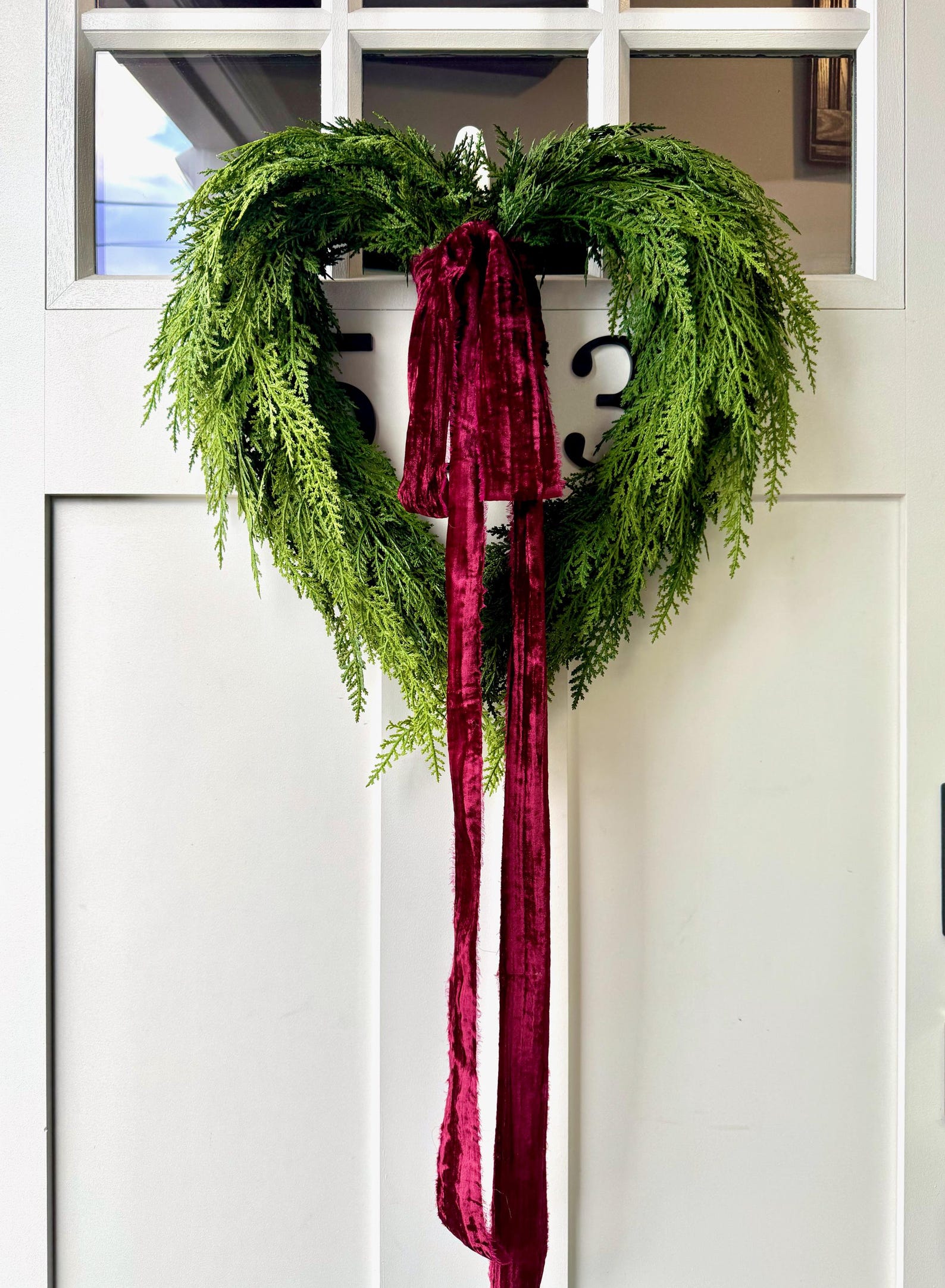 Cedar Heart Wreath With Frayed Edge Velvet Ribbon for Door and Home ...