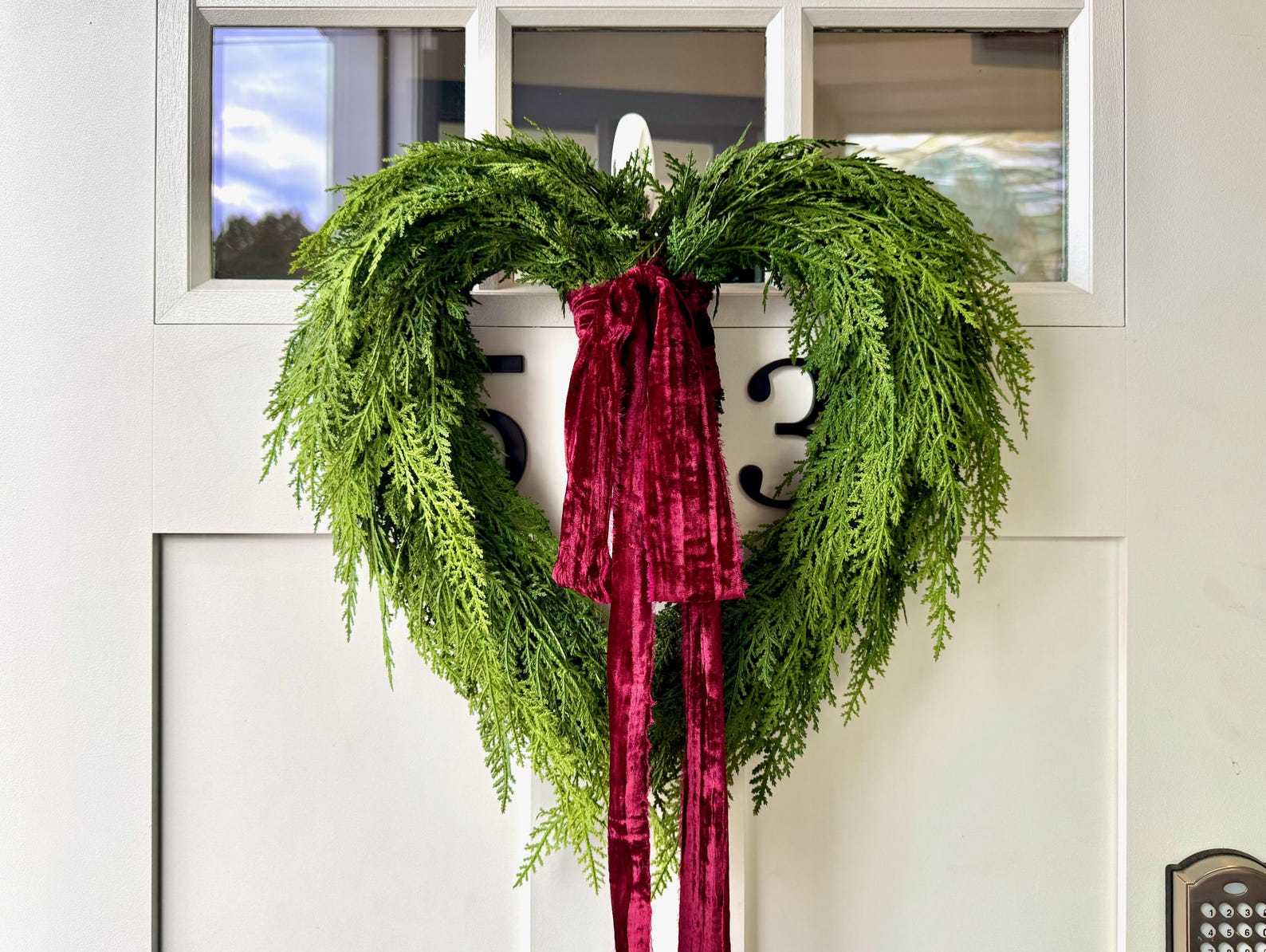Cedar Heart Wreath With Frayed Edge Velvet Ribbon for Door and Home ...