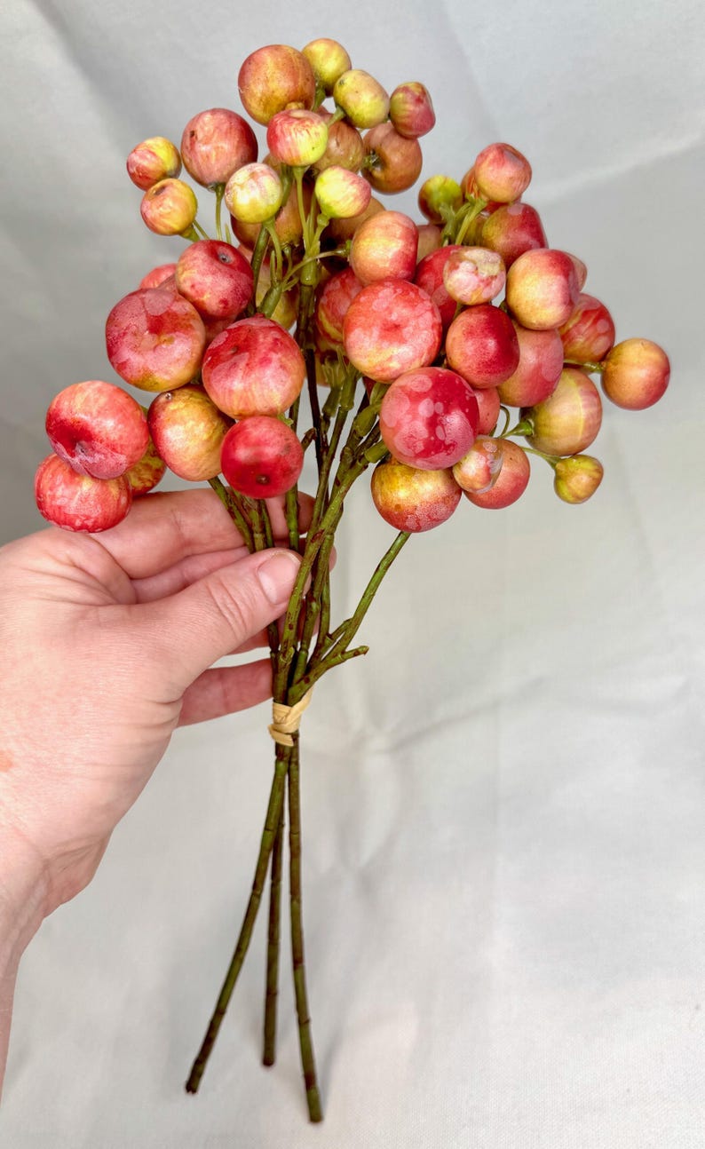 Red Crabapple Berry Bundle: 14.5 Inch Artificial Berry Bundle for Home ...