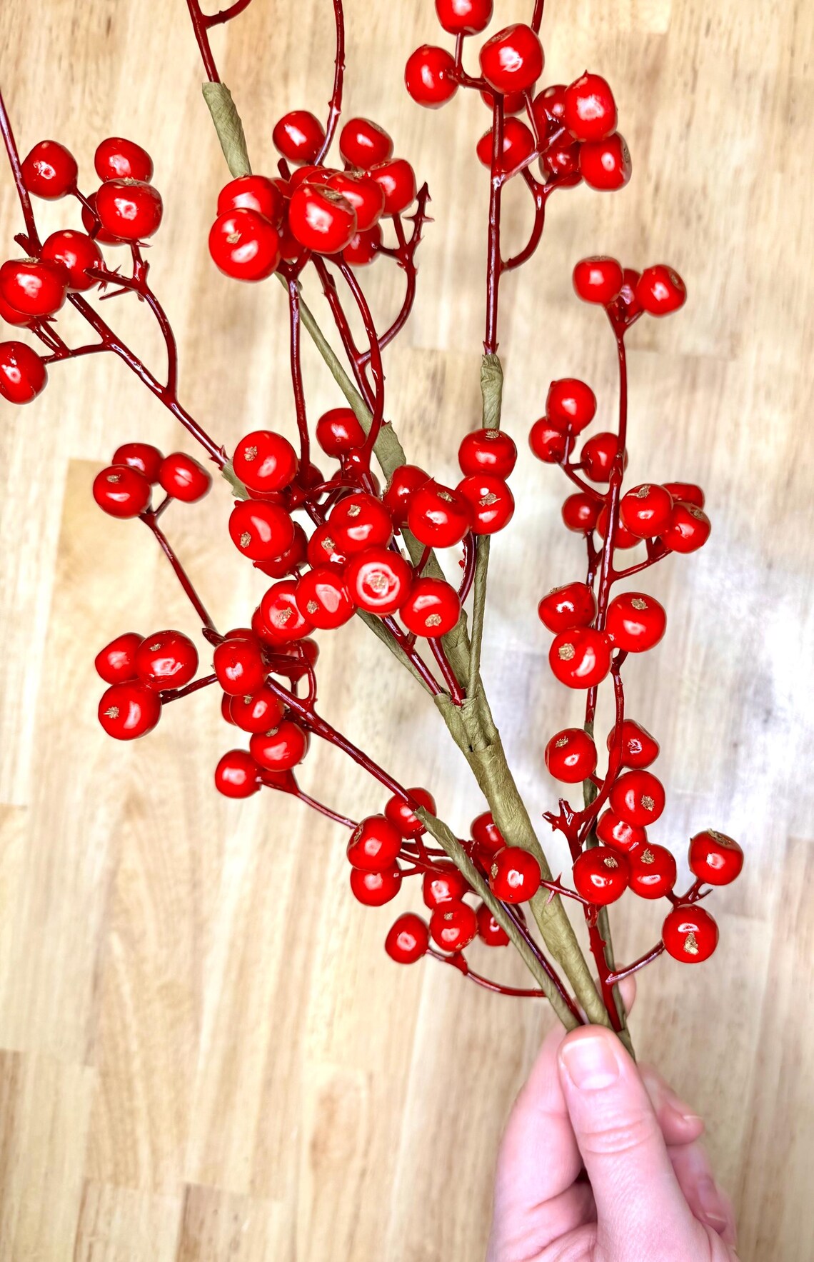 25" Red Hawthorn Berry Stem, Vase Filler, Christmas Greenery, Holiday ...