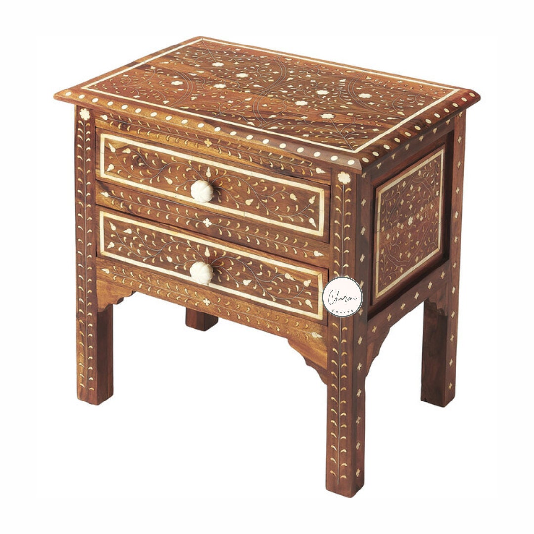 Bone Inlay Solid Wood Side Table, Bone Inlay Side Table, Bone Inlay ...
