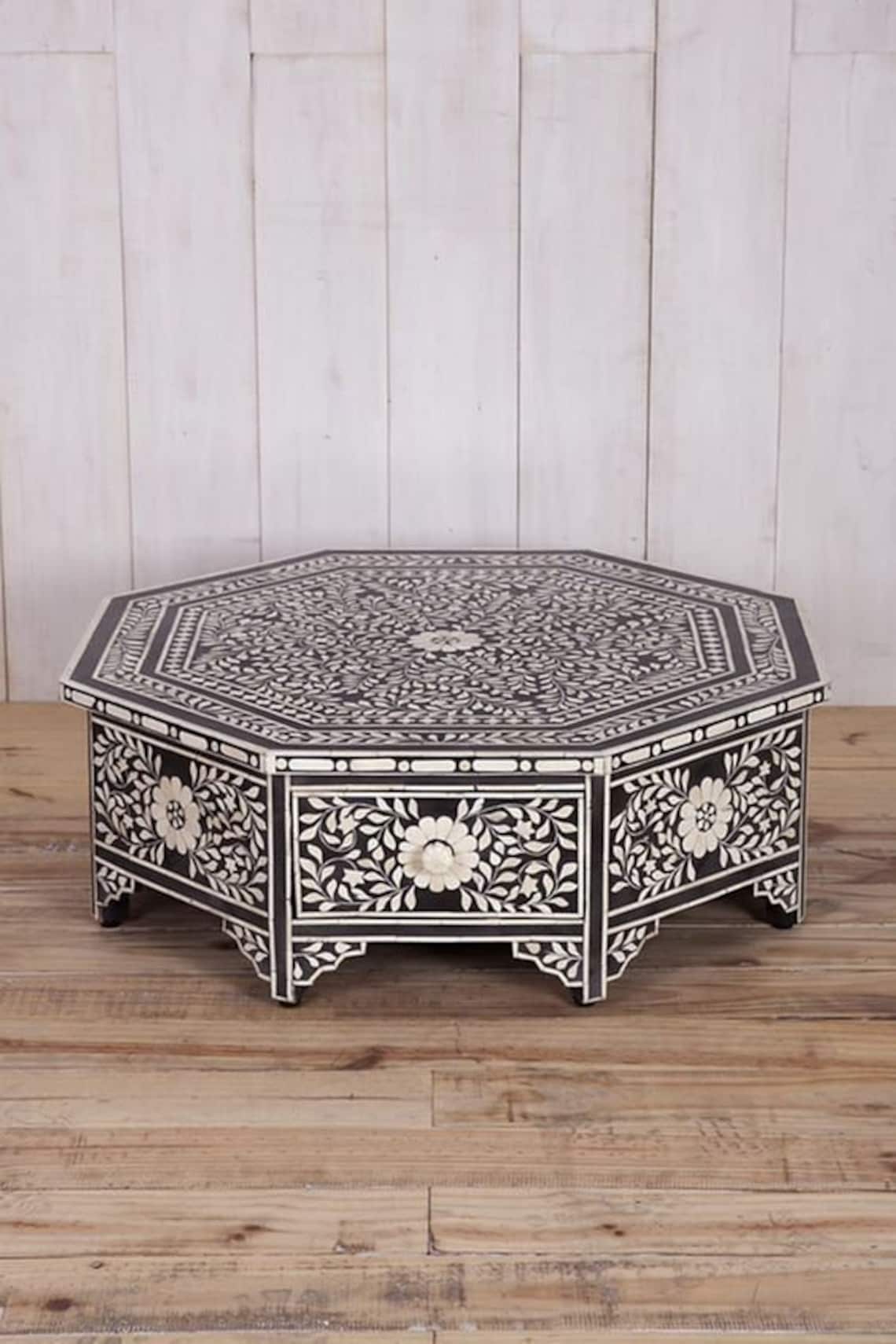 Bone Inlay Coffee Table, Bone Inlay Coffee Table Octagonal Floral ...