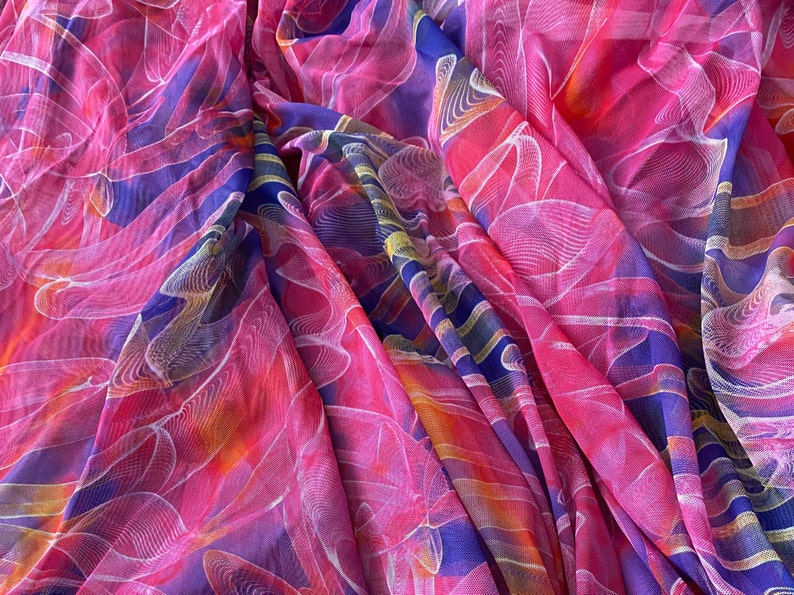 Pink Printed Mesh 4 Way Stretch Power Net Fabric - Etsy