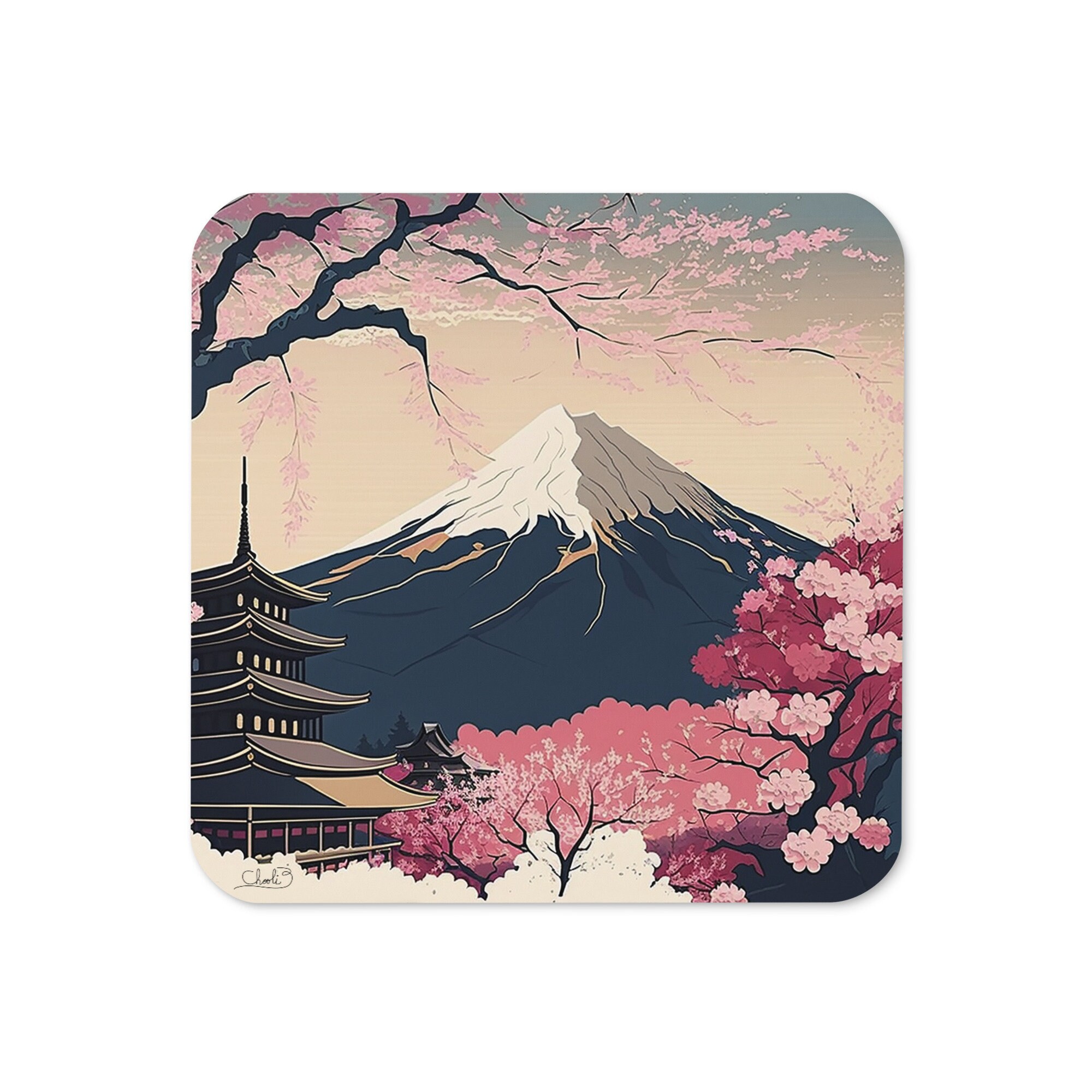 Tranquility Japanese Cherry Blossom Cork Back Coaster - Traditional Art ...
