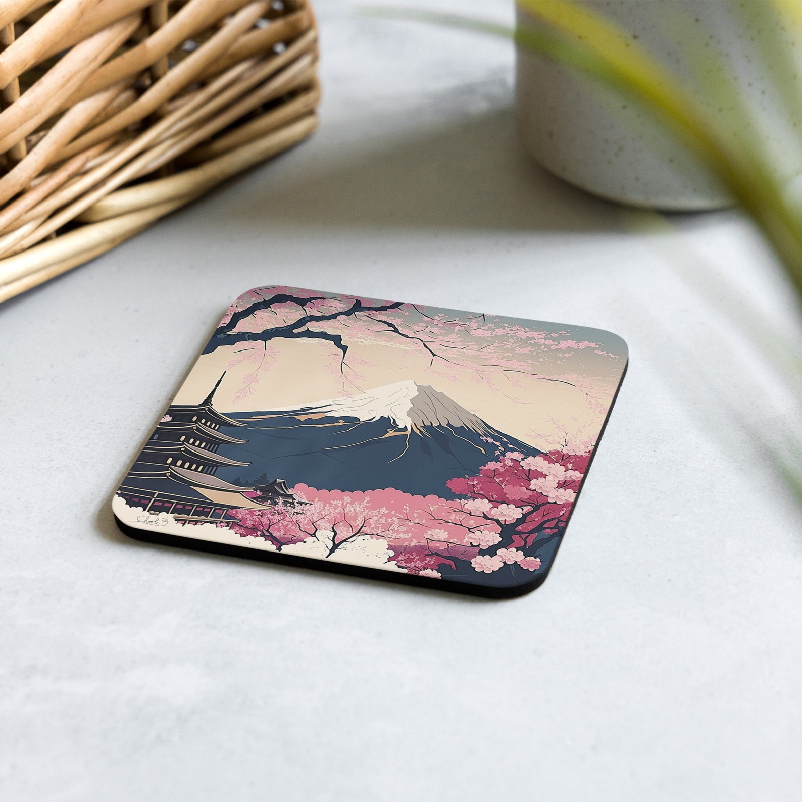 Tranquility Japanese Cherry Blossom Cork Back Coaster - Traditional Art ...