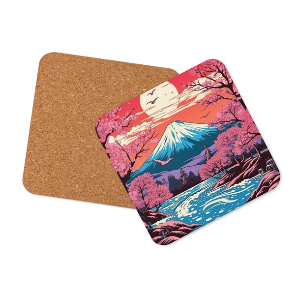 Tranquility Japanese Cherry Blossom Cork Back Coaster Traditional Art ...