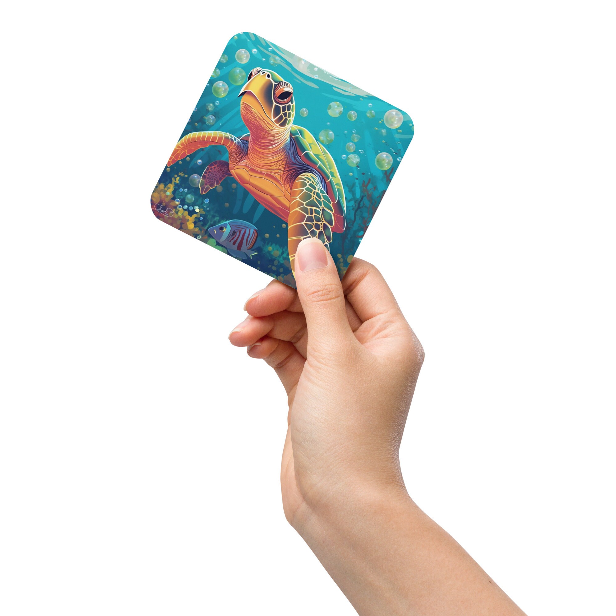 Under the Sea Cork-back Coaster - Sea Turtle and Fish Art - Unique ...