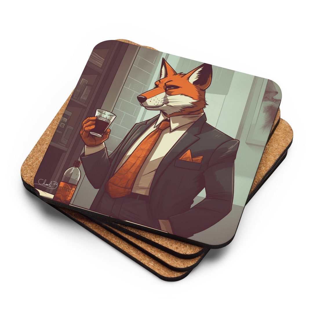 Case Closed Cork-back Coaster Sophisticated Fox Art Unique Whimsical ...