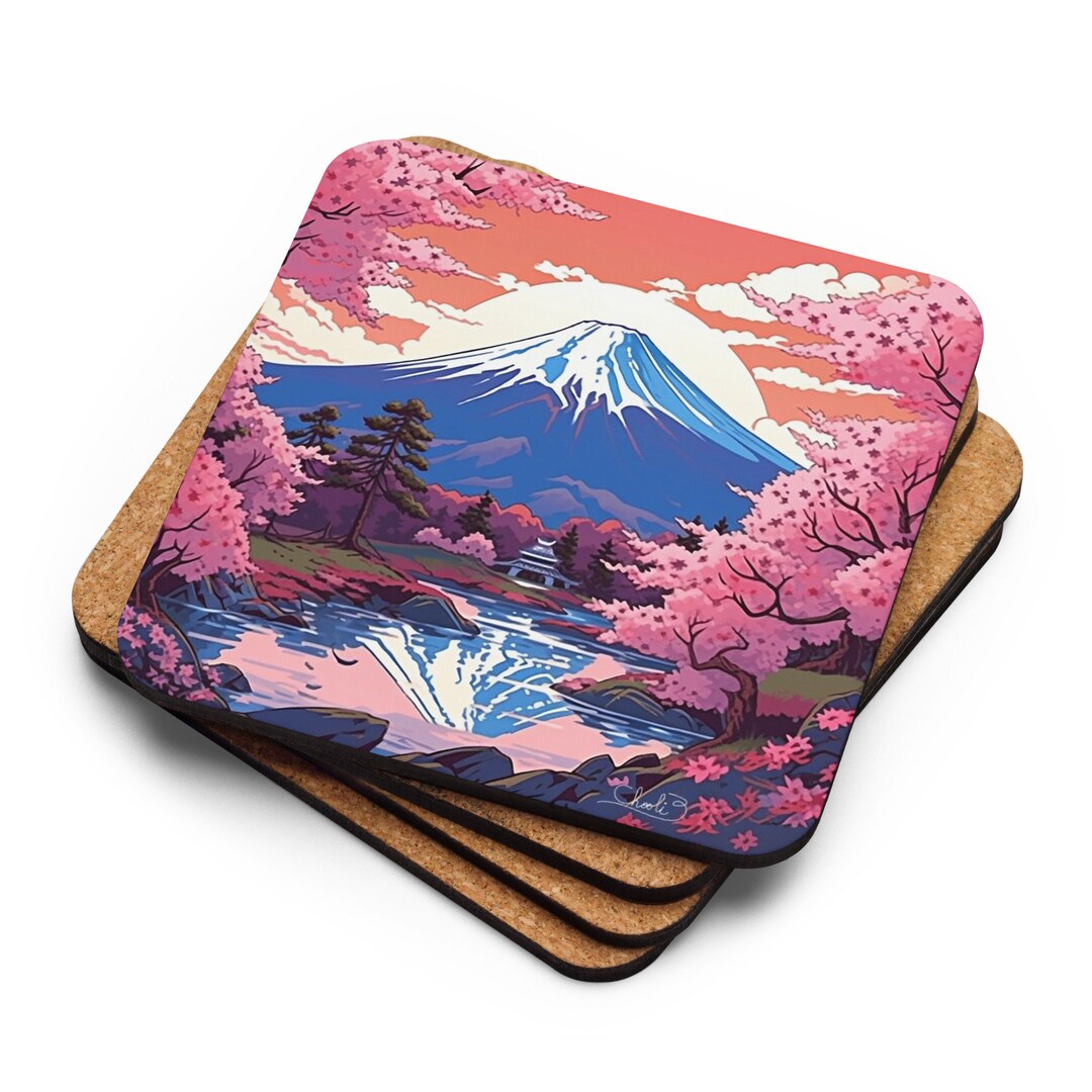 Fuji Spring Cork Back Coaster Japanese-inspired Art - Etsy